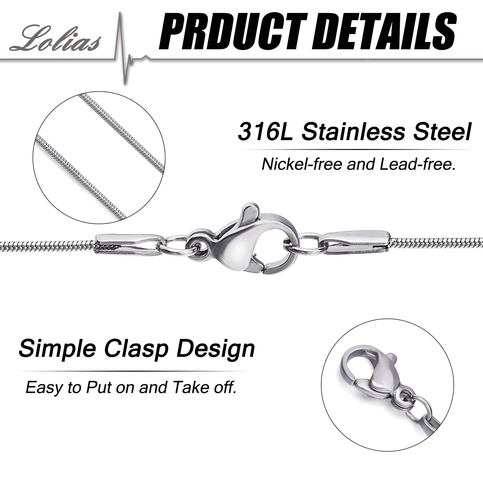 LOLIAS 2 Pcs Stainless Steel 1mm Round Snake Chain Box Chain Necklace Super Thin & Strong,18 Inch