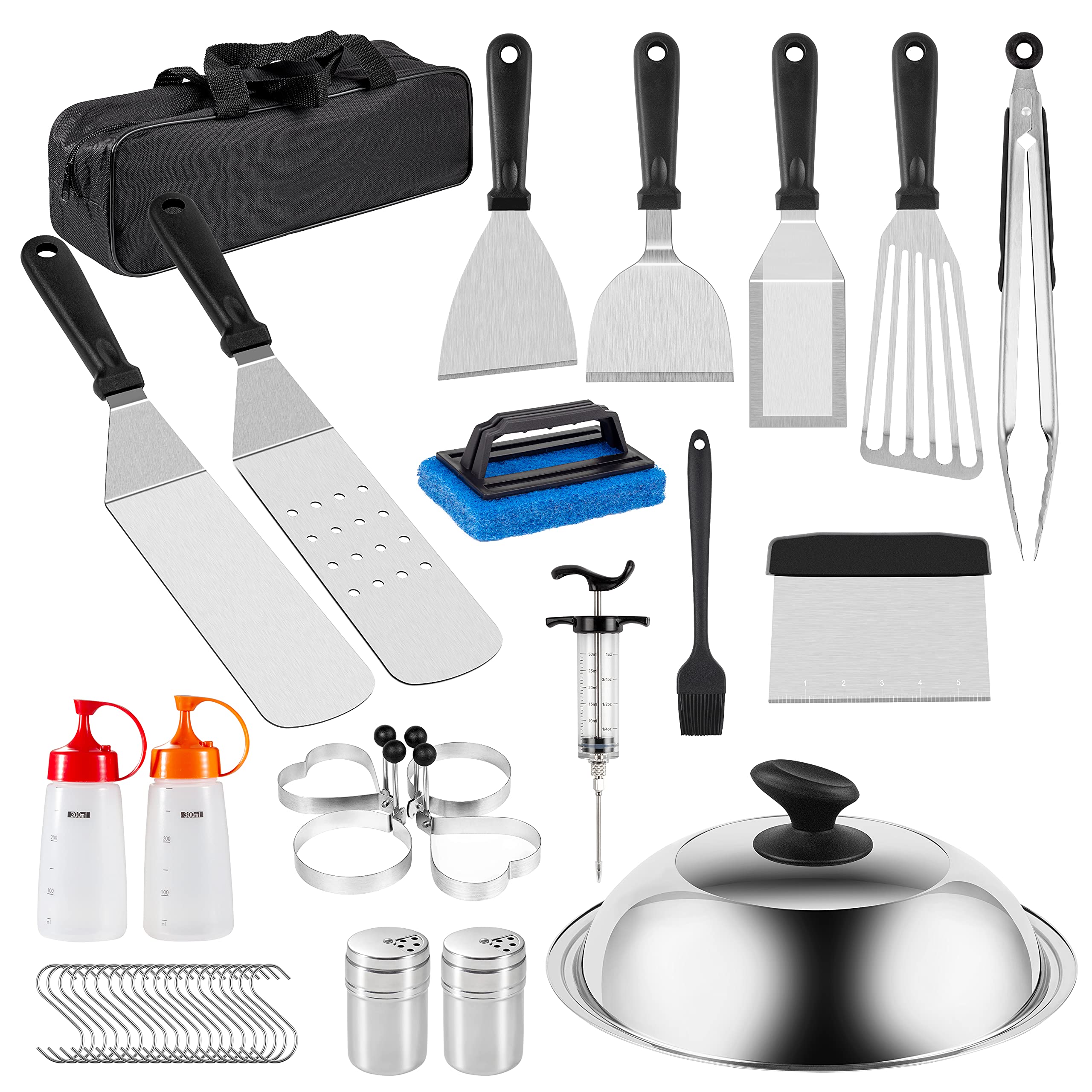OneLeaf Griddle Accessories, 41Pcs Flat Top Grill Chef, Professional Griddle Tools with Spatula, Basting Cover, Meat Injector, Egg Rings for Outdoor Camping