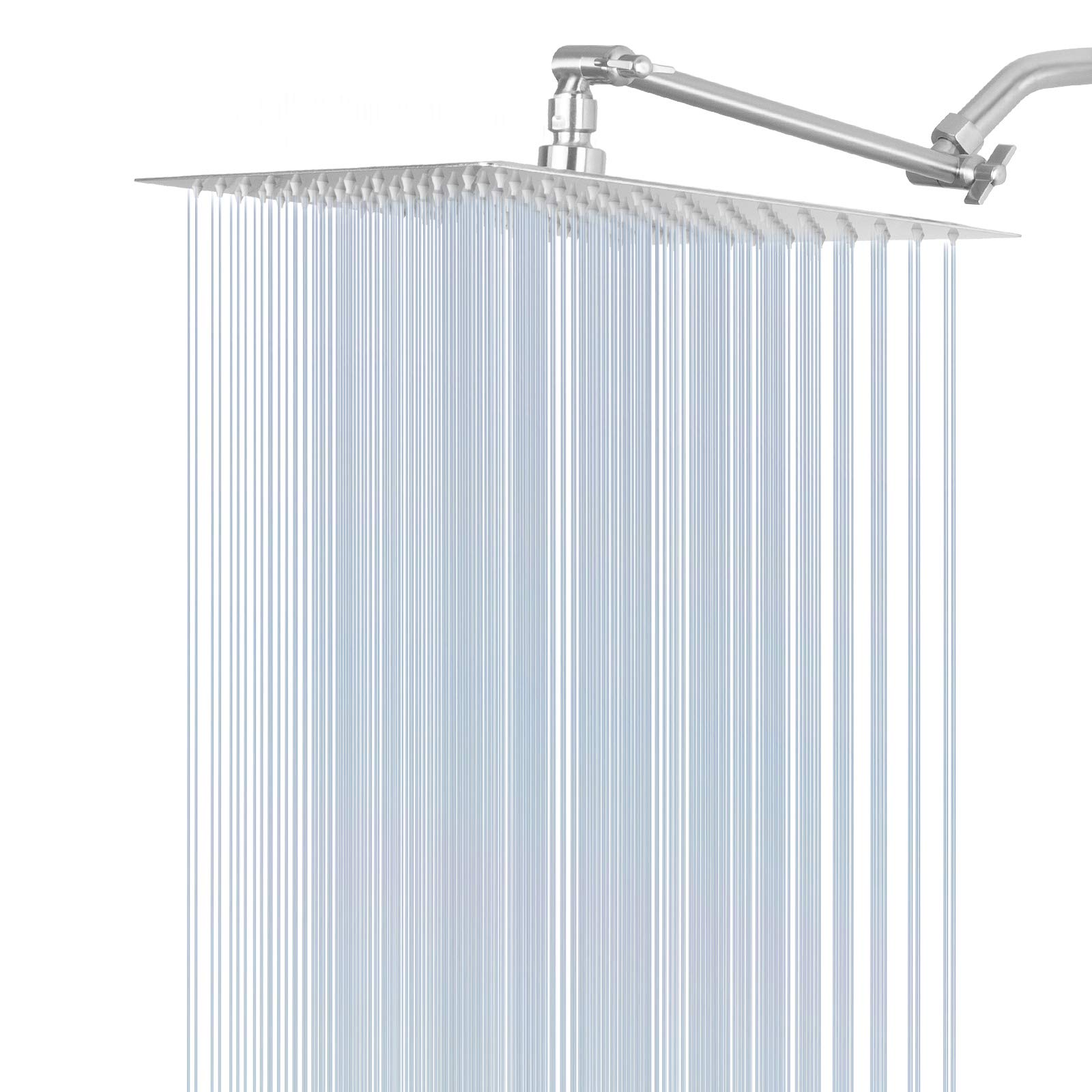 Rain Shower Head with 11’’ Adjustable Extension Arm, Large Stainless Steel High Flow Rainfall Square Shower head, Bath Shower Waterfall Full Body Coverage (12 Inch Showerhead with Arm, Chrome)