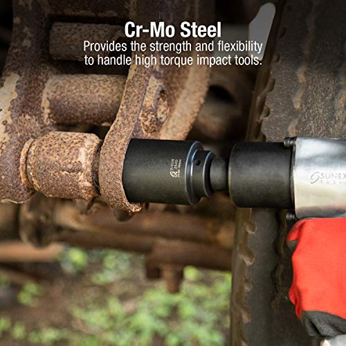 Sunex 254D, 1/2 Inch Drive, 1-11/16" Deep Impact Socket, Cr-Mo Alloy Steel, Radius Corner Design, Chamfered Openings, Dual Size Markings, Meets ANSI Standards