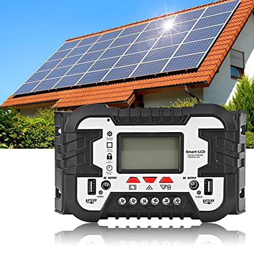 Solar Charge Controller, Solar Charge Controller MPPT Dual USB LCD Display 2.4A 12V24V IP32 Waterproof (50A)