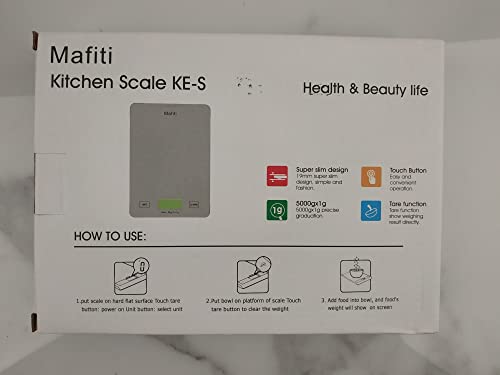 Kitchen Scale, Mafiti Digital Kitchen Scales 11lb/5kgX1g, Multifunction Measures in Kg, g, lb and OZ Digital Kitchen Weight for Food, Cooking and Baking,LCD Display(Silver)