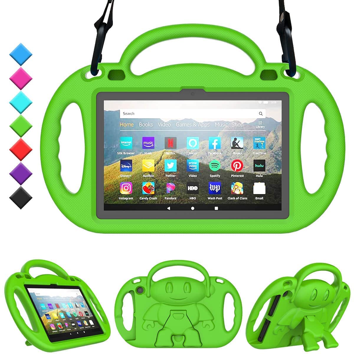 TOEVEK Kids Case for Fire HD 8 Plus Tablets, All-New Fire HD 8 Case with Shoulder Strap - Durable Shockproof Handle Stand Protective Case ONLY for Amazon Kindle Fire 8 2020/2022 Tablets, Green