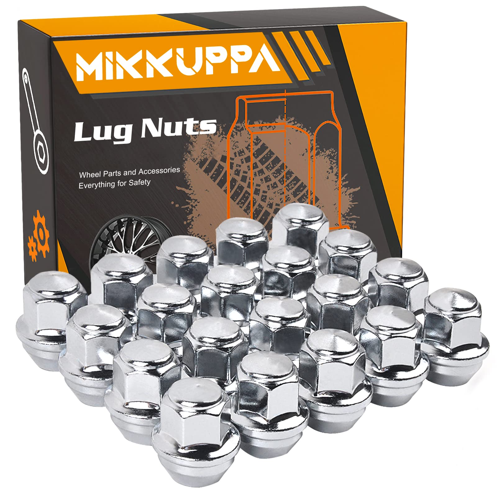 MIKKUPPA M12x1.5 One-Piece Chrome OEM Factory Style Large Acorn Seat Lug Nuts Replacement for 2001-2022 Ford Escape, 2000-2018 Ford Focus, 2006-2020 Ford Fusion Factory Wheels