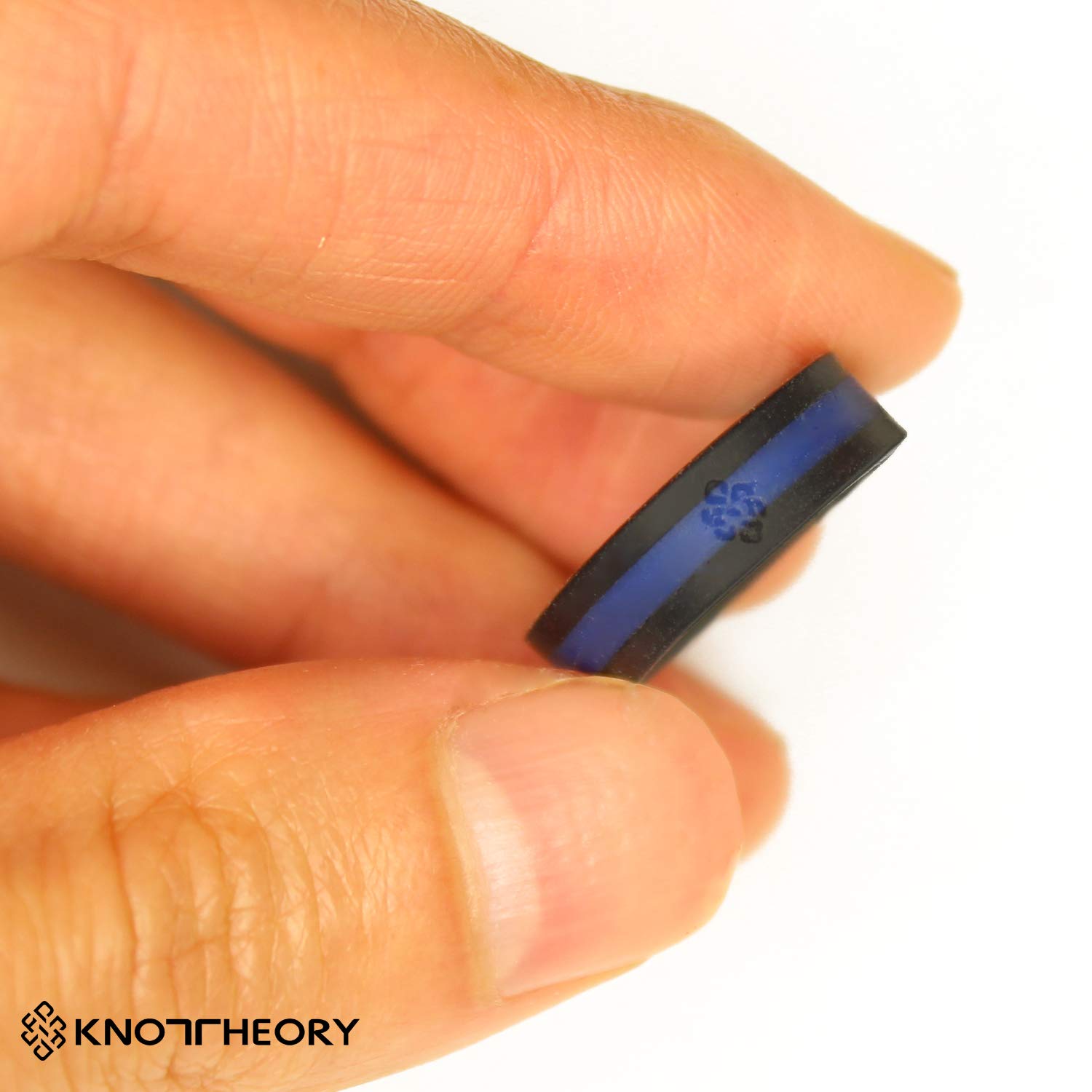 Knot Theory Blue Striped Silicone Ring for Men Women - Thin Blue Line Police 8mm Wedding Band Size 10