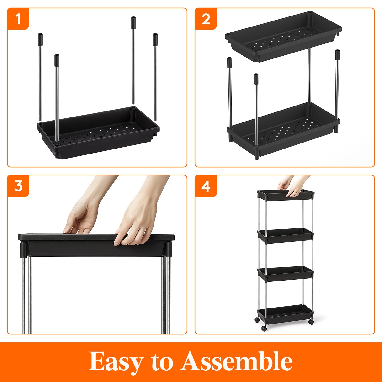 Lifewit Slim Storage Cart, Laundry Room Organization, Wide 6.3'', 3 Tier Shelf Organizer Rack Unit with Wheels for Bathroom Kitchen Small Dorm Narrow Space, Black