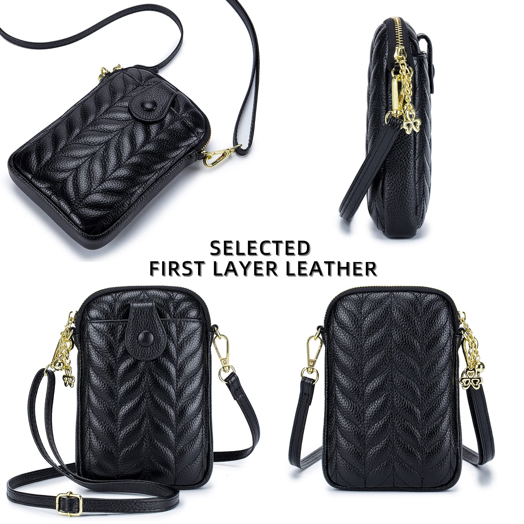 RRvane Quilted Leather Small Crossbody Bag for Women Ladies Minimalist Cell Phone Purse with Adjustable Strap Lightweight Shoulder Bag (Navy)