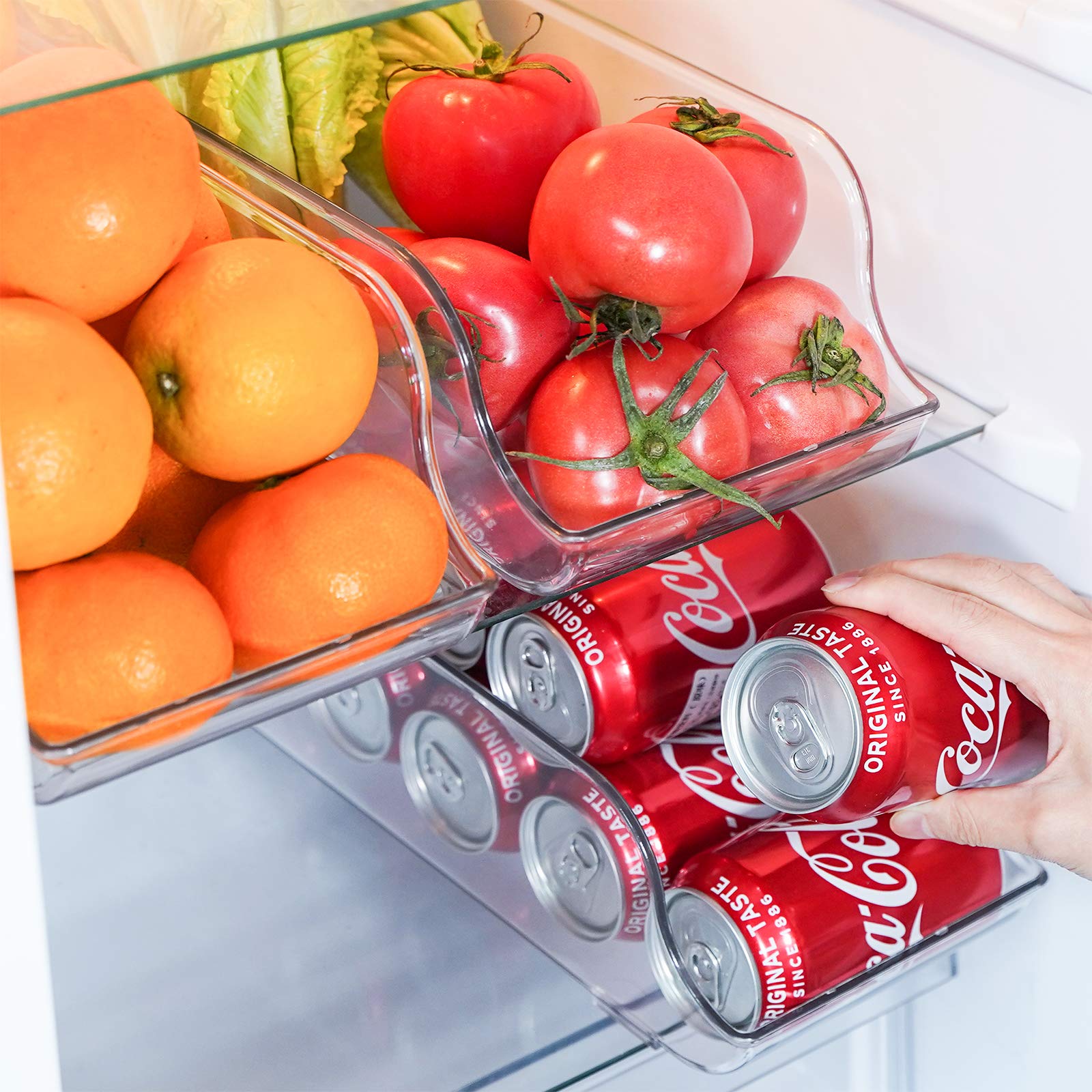 Puricon 2 Pack Refrigerator Organizer Bins Can Dispenser Storage Holder Bundle with 2 Pack Skinny Can Drink Dispenser Organizer for Refrigerator
