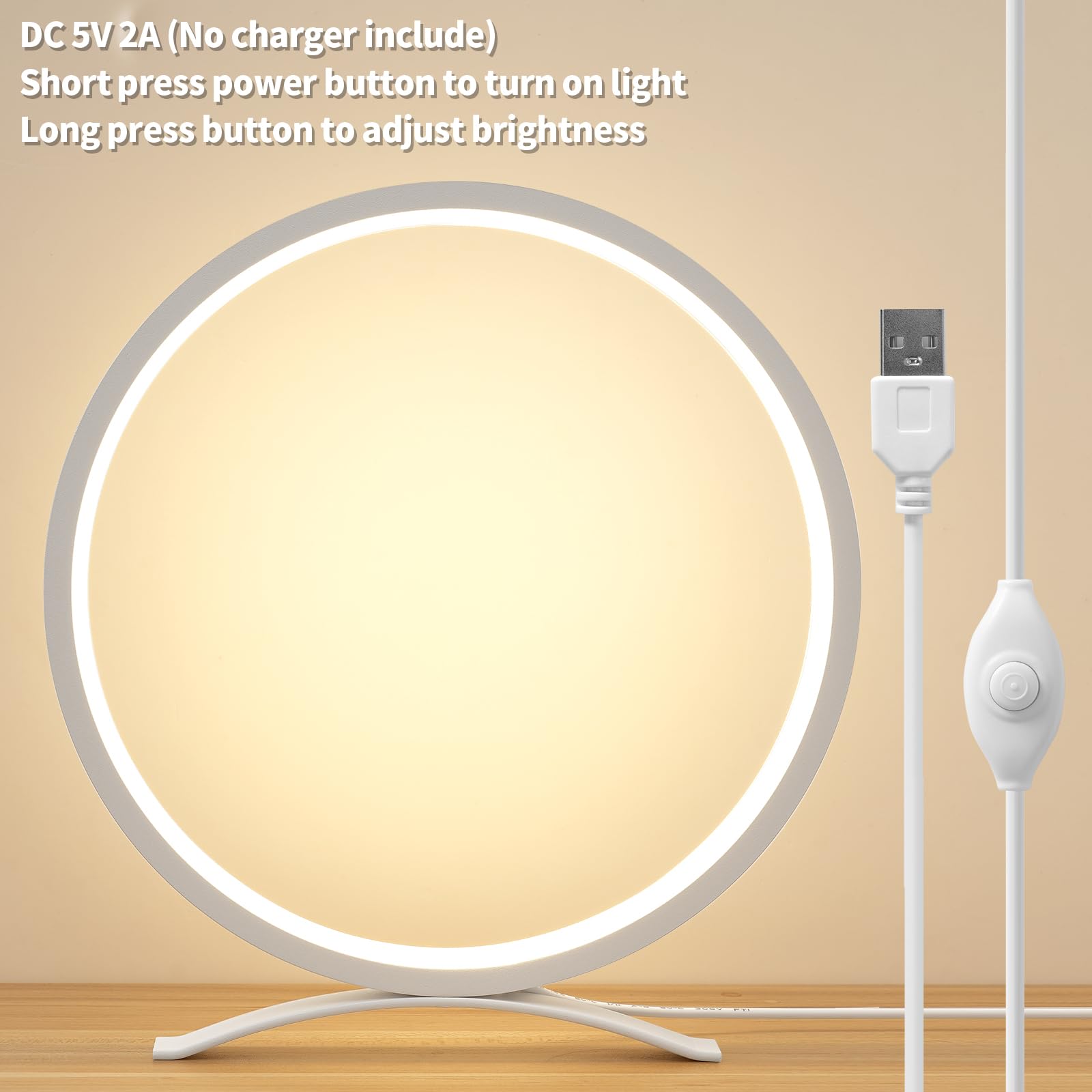 MAYTHANK Desk Lamp,Metal Circle Ring Table Lamps Bedside Lamp for Nightstand, Modern Minimalist Lamps/Led Warm Light for Bedroom/Living Room,10 Inch