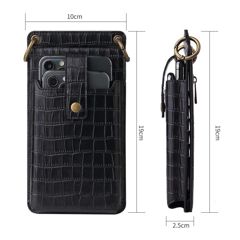 Shiratori Small Crossbody Cell Phone Purse for Women, Mini Messenger Shoulder Handbag Wallet with Credit Card Slots With makeup mirror Black