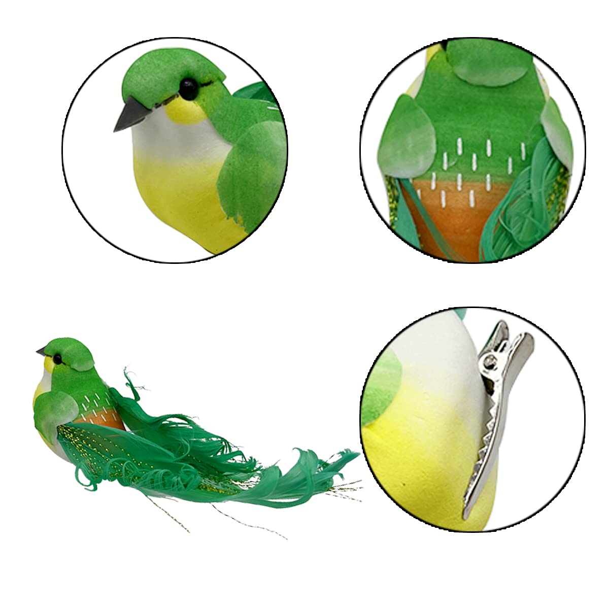 LWINGFLYER Artificial Simulation Foam Birds with Gold Wire Feather Tail Bird for Wedding Decoration Home Garden Ornaments Party Craft Accessories (5.1" BirdL008 w/Clip 6pcs)