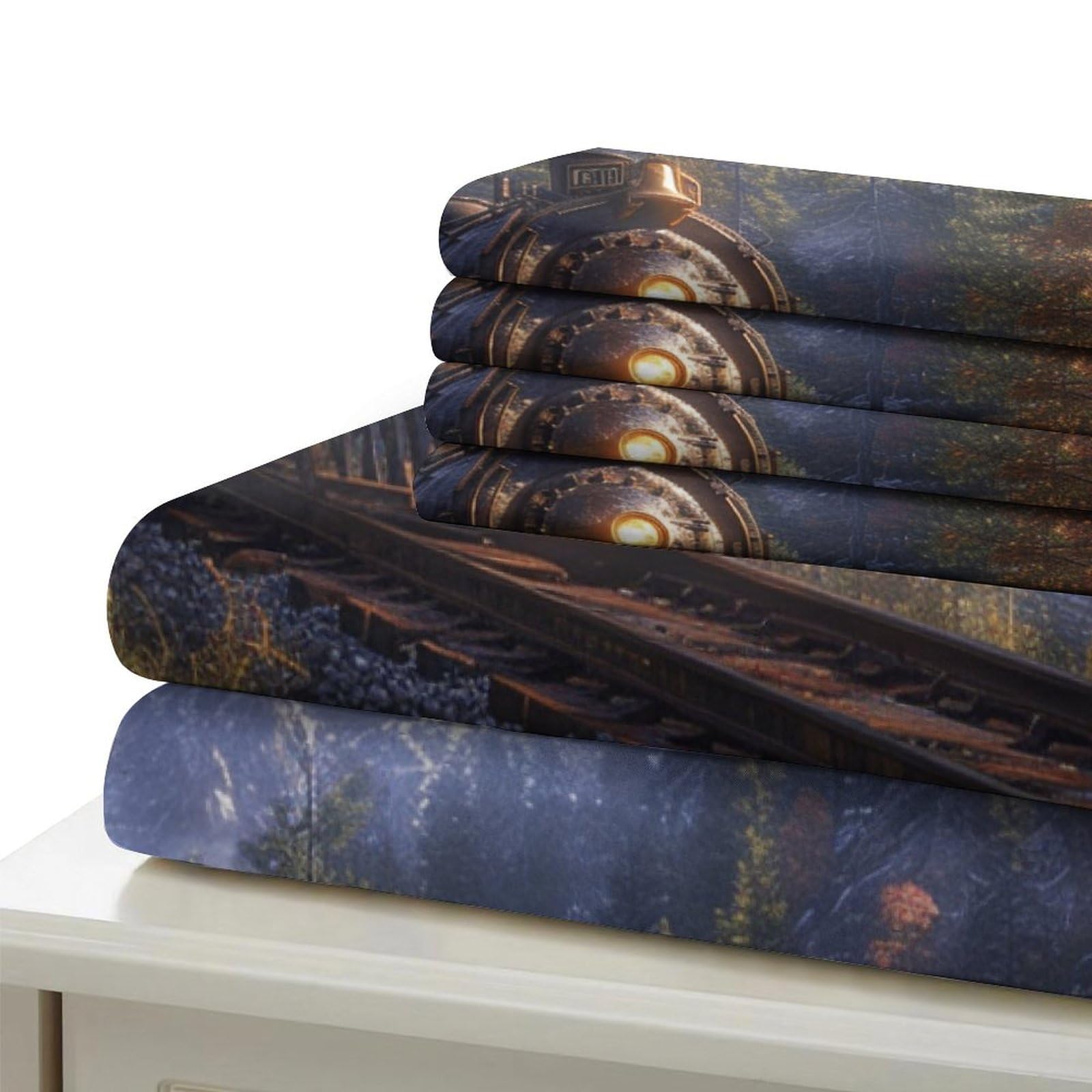 YYANQIN Steam Train Bedding Set, 3D Printing 3 Piece Sets Quilt Cover Soft Microfibre Quilt Cover with Pillowcases and Zipper Closure for Home Decor Bed Twin(173x218cm)