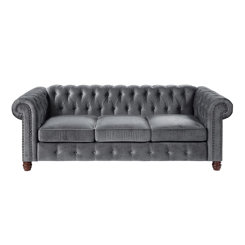 Lexicon Welwyn Velvet 2-Piece Upholstered Sofa Set in Dark Gray