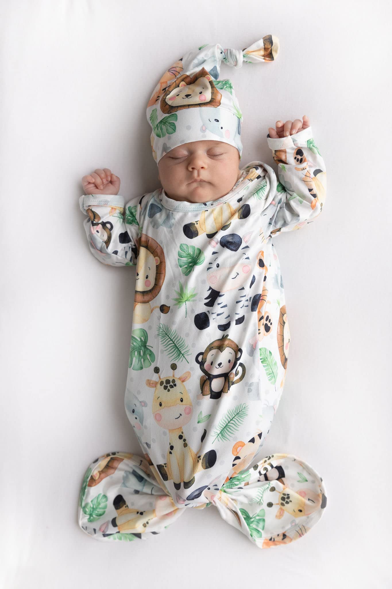 Terriboo Newborn Baby Boy Long Sleeve Sleeper Gown Coming Home Outfit Nightgown Hat Set 0-3 month (Green)