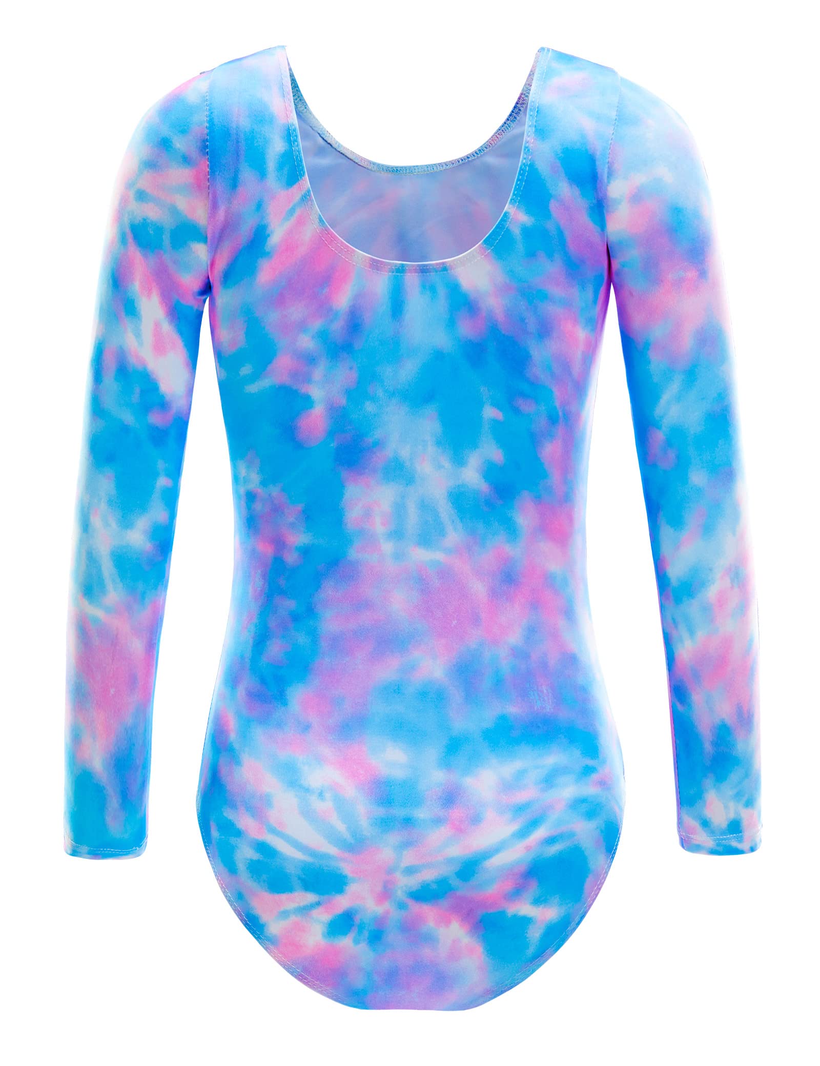 rainbowsnow Gymnastics Leotards for Girls Long Sleeve Size 6-7 Years Old Blue Tie Dye Pattern Cute Fitted Winter Gym Leos Tumbling Bodysuits