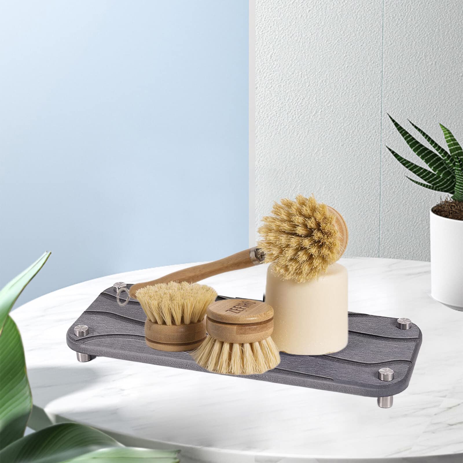 NASHARIA Water Absorbing Stone Tray for Sink:Instant Dry Sink Organizer and Fast Drying Stone Sink Tray Diatoma Sink Tray Drying Stone for Kitchen Bathroom Toothbrush Cup (Dark Gray)