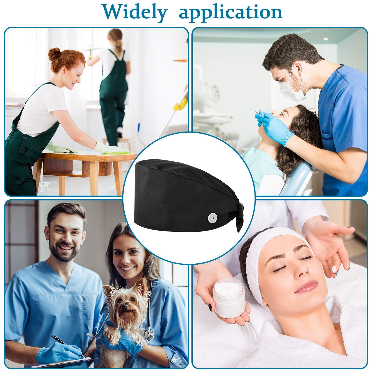 SATINIOR 4 Pieces Adjustable Bouffant Hats Button Sweatband Cap Tie Back Hats for Women Men (Navy Blue)