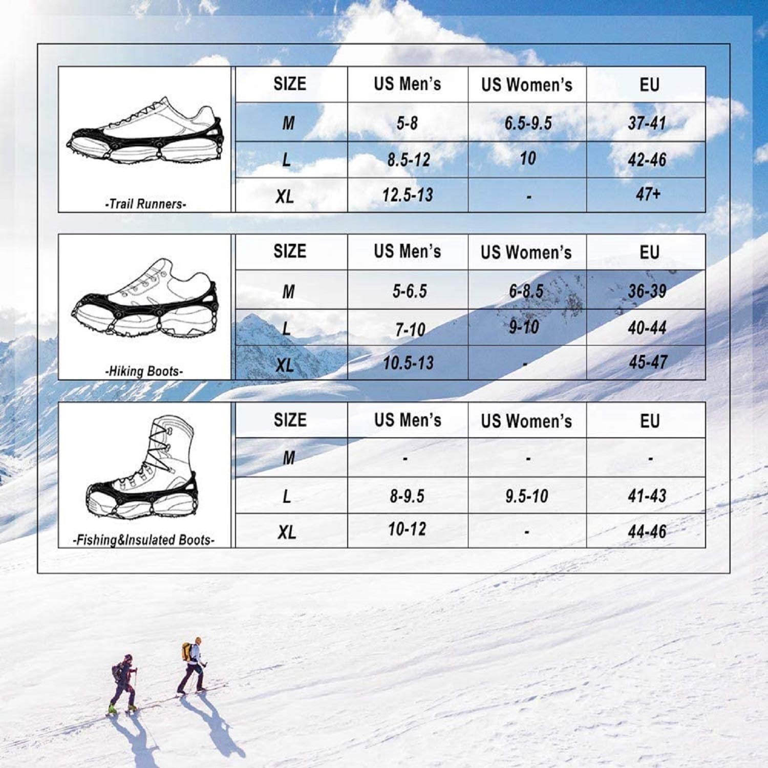 KEEPBLANCE Upgraded 24 Spikes Ice Grips Crampons Traction Cleats Safe Protect for Fishing, Walking, Climbing or Hiking on Snow and Ice - M