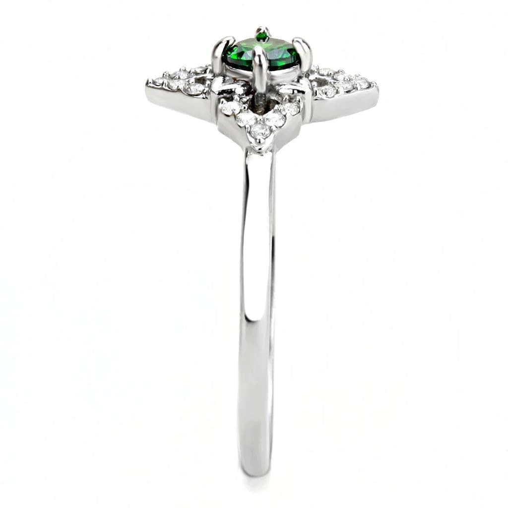 Rings for Women Green Emerald Stainless Steel Ring with AAA Grade CZ 8
