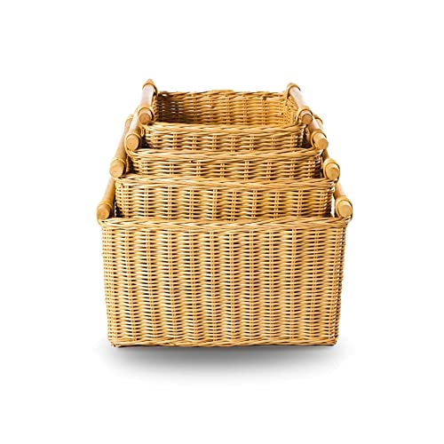 The Basket Lady Deep Pole Handle Wicker Storage Basket, Extra Large, 17.5 in L x 18 in W x 11.5 in H, Sandstone