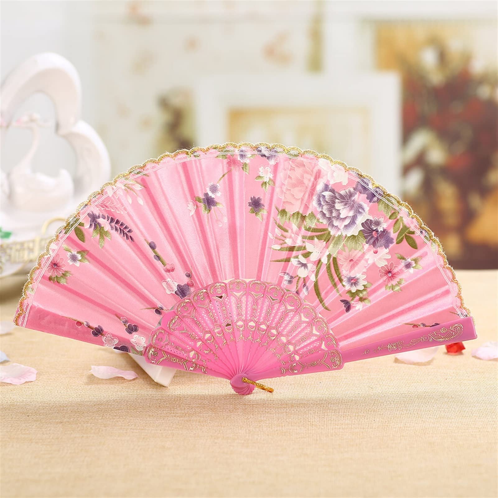 ONGHAHYIS Folding Fans Folding Fans Beauty Lace Dance Wedding Hand Fan Folding Held Flowers Fans Decorative (Color : Deep Blue)