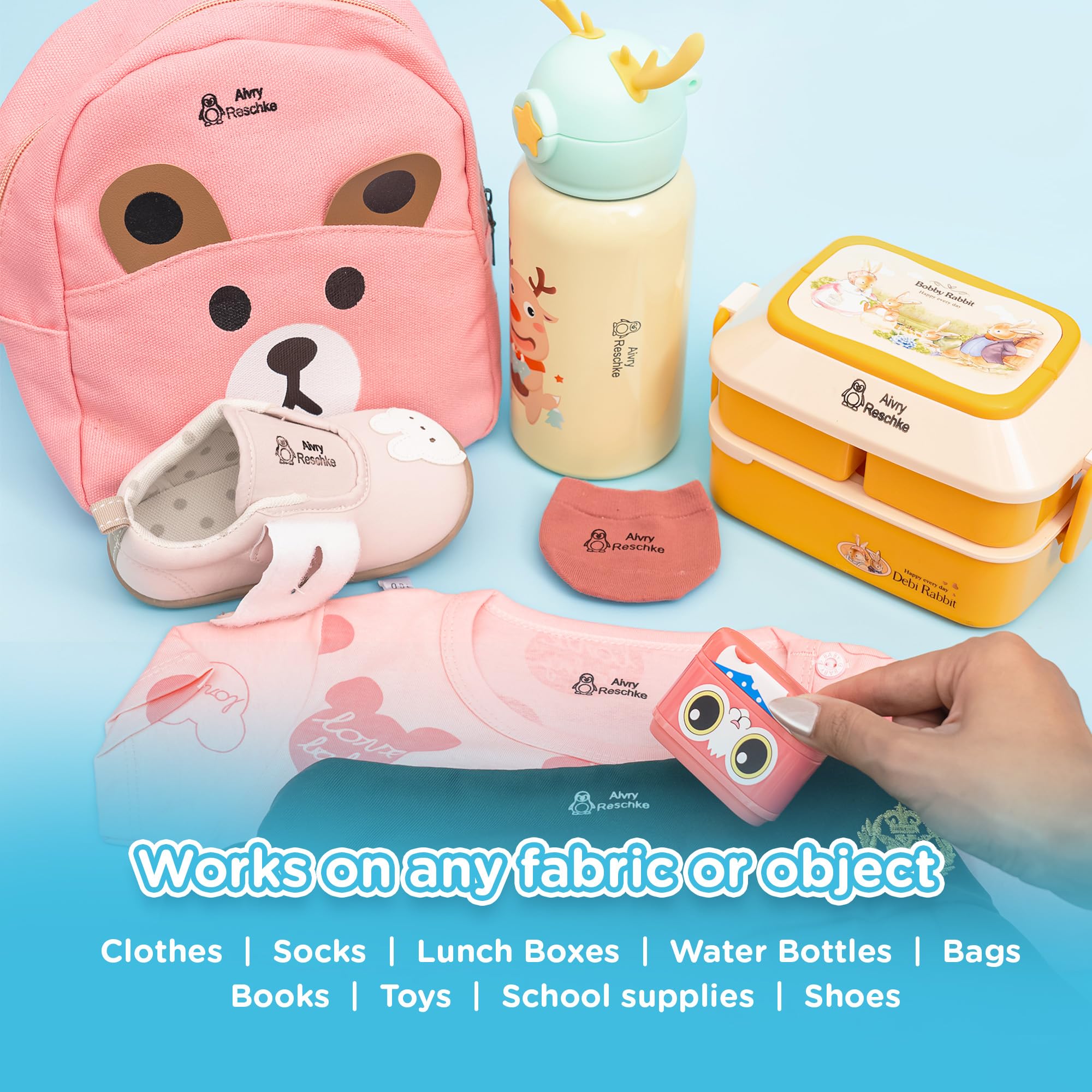 KiddoSpace Name Stamp for Clothing Kids - Kiddostamp⢠Customized Double Sided Name Stamp - Personalised Clothing Stamps - Waterproof Name Stamp (White + Black Ink)