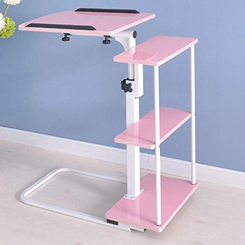 LWW Table,Desks Portable Laptop Cart with Tilting Surfaces for Right Adjustable Workstation with Wheels for Home Office/Height 70-95 cm Adjustable -Workbench,Pink