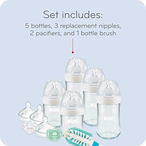 NUK Simply Natural Glass Baby Bottles and Pacifier Newborn Gift Set, 11 Piece Set