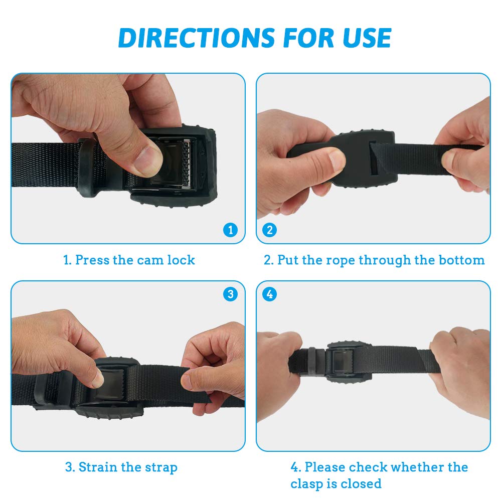 Mind and Action 16 Ft Sturdy Tie Down Strap Lashing Strap with Rubber Padded Cam Lock Buckle,for Car Roof Rack,Kayak Canoe SUP Surfboard Tie Down,Boat Trailer Tow Strap(4 Pack)