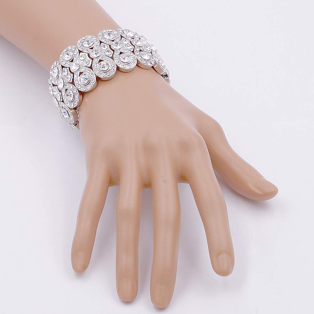 Lavencious Infinity Shape Rhinestone Stretch Bracelet Evening Party Jewelry 7β (Silver)