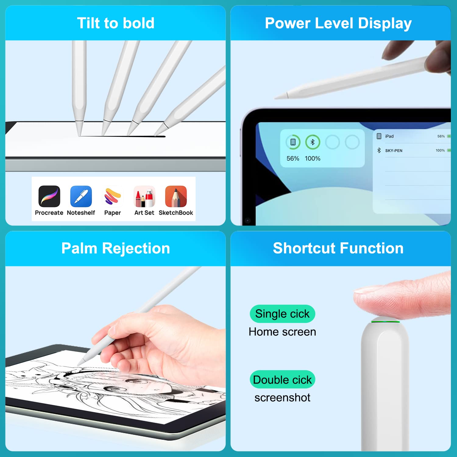 Wireless Charging Stylus Pen with Charger Stand, Active Pencil with Charger, Compatible with Pro11/12.9, 6/7/8/9/10, Air 3/4/5, Mini 5/6