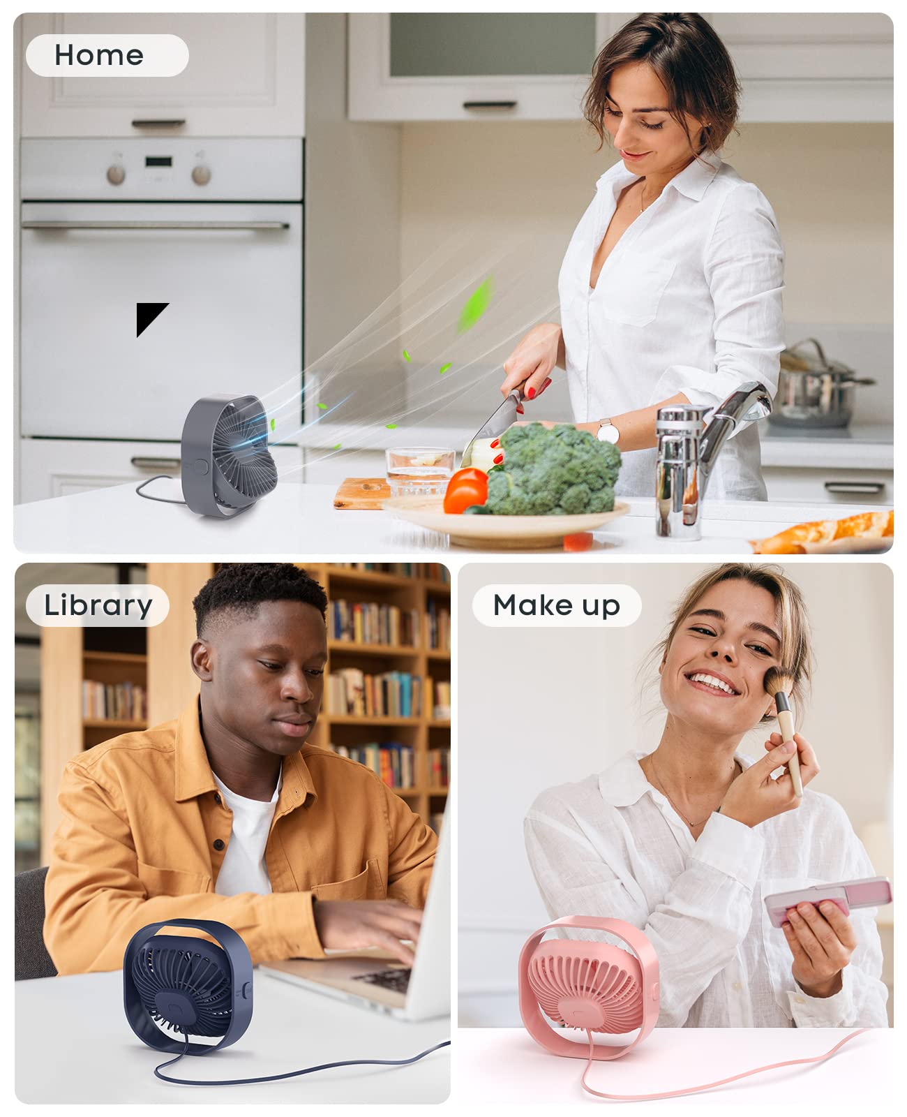 Smilfree Mini USB Desk Fan, 3 Speeds Portable Small Fan, 360° Adjustable Rotation Silent Desktop Fan for Home Office Makeup Personal Fan with Travel