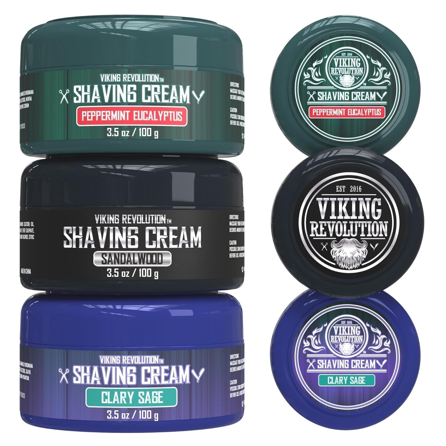 Luxury Shaving Cream 3 Pack- Sandalwood, Peppermint & Eucalyptus, Clary Sage - Soft, Smooth & Silky Shaving Soap - Rich Lather for the Smoothest Shave - 3.5oz