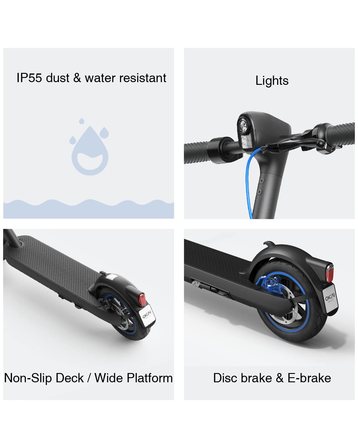 OKAI ES200E Max Electric Scooter for Adults - 9.5" Solid Tires - 25 Miles Long-Range Foldable Commuting E Scooter