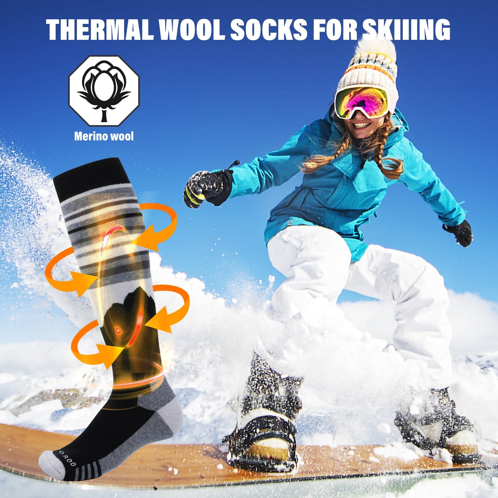 RIOROO Ski Socks Merino Wool,2/3 Pairs Pack Skiing and Snowboarding Socks For Men Women Youth,Winter Knee High Thermal Socks