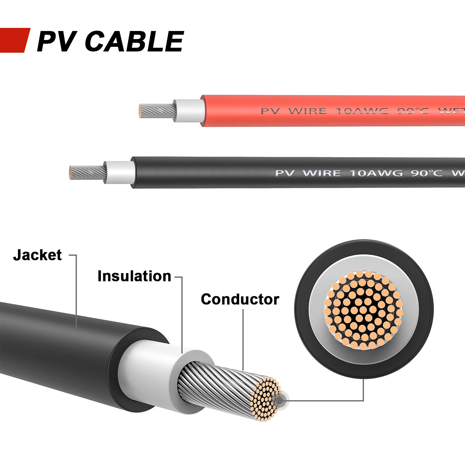 Kohree 20 Feet Solar Panel Extension Cable: 10AWG with Female and Male Connectors,6mm Solar Panel Wires with Extra Free Connectors Extension Adaptor Kit Tool for RV Solar Panel(20FT Red + 20FT Black)