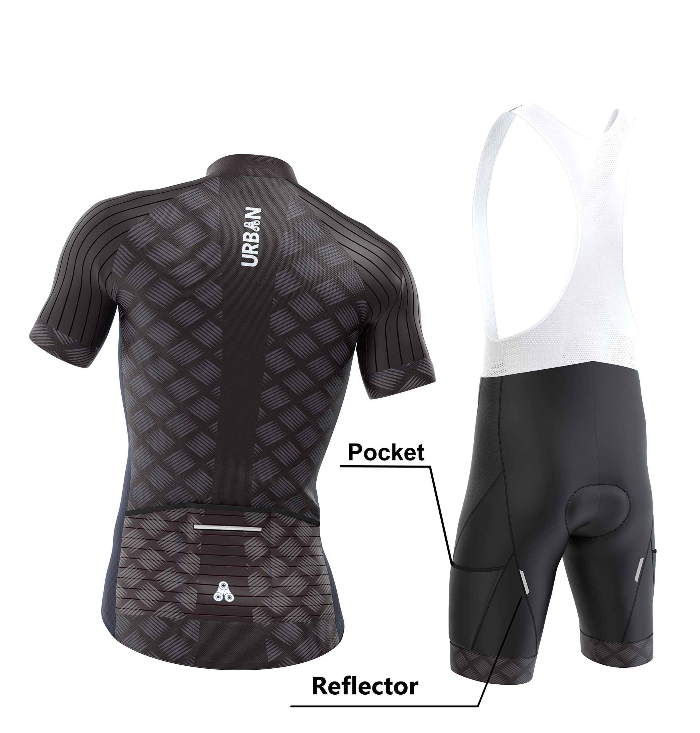 Men’s Pro Urban Cycling Short Sleeve Jersey, Bib Shorts, or Kit Bundle (Large, Carbide Black Jersey & Bib Shorts Set)