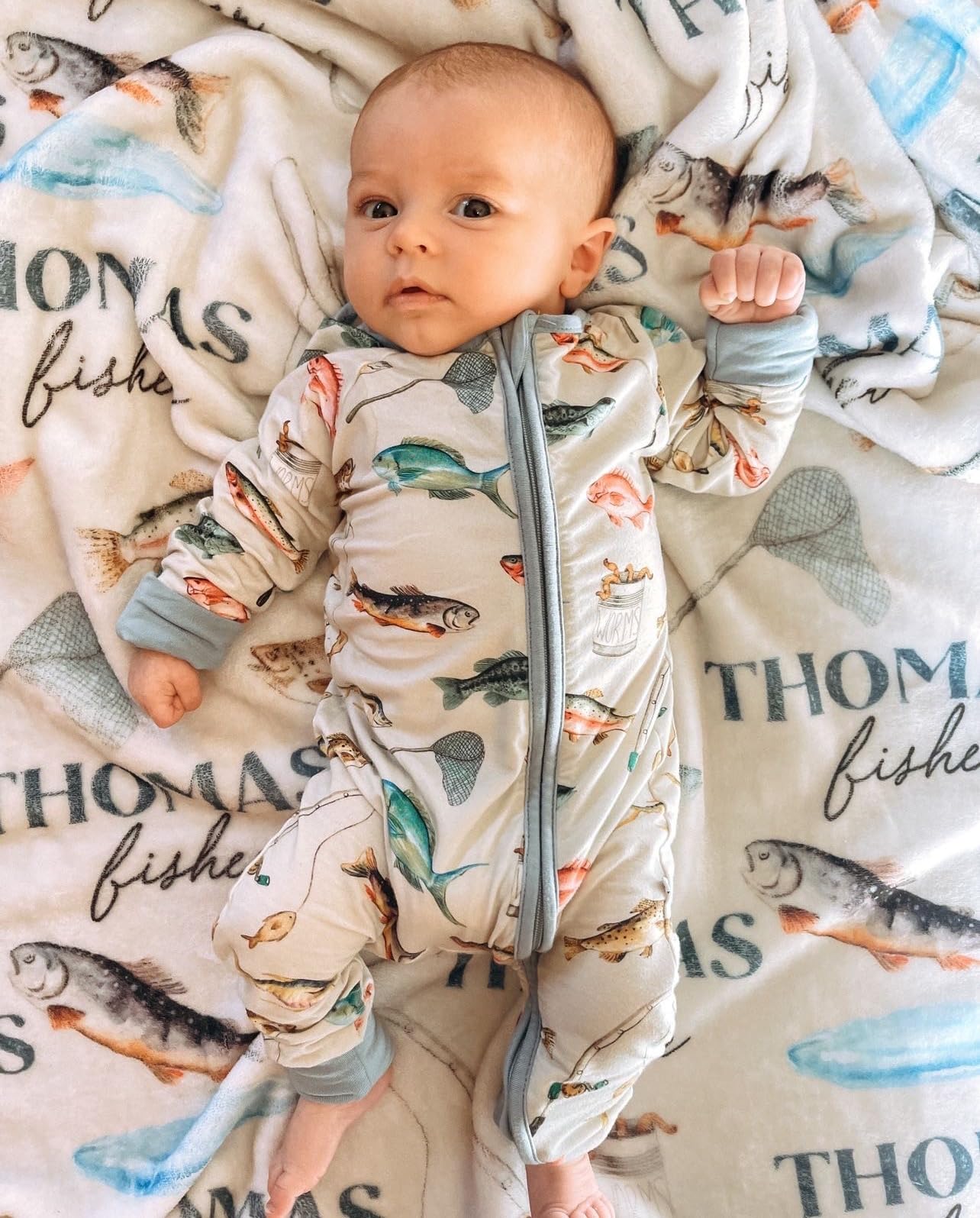 Lamuusaa Western Baby Girl Boy Clothes Long Sleeve Cow Print Romper Zipper Bodysuit Jumpsuit One Piece Fall Winter Outfit (Fish-White, 0-6 Months)