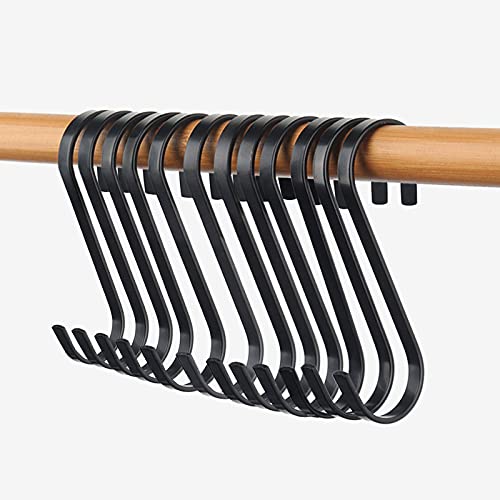 WEYEEN 10PCS Black S Hooks 4.3 inch,Heavy Duty S Hooks for Hanging Plants Outdoor Kitchenware Pan Pots Utensils Closet Clothes Bags Towels Kitchen Hooks Hanger
