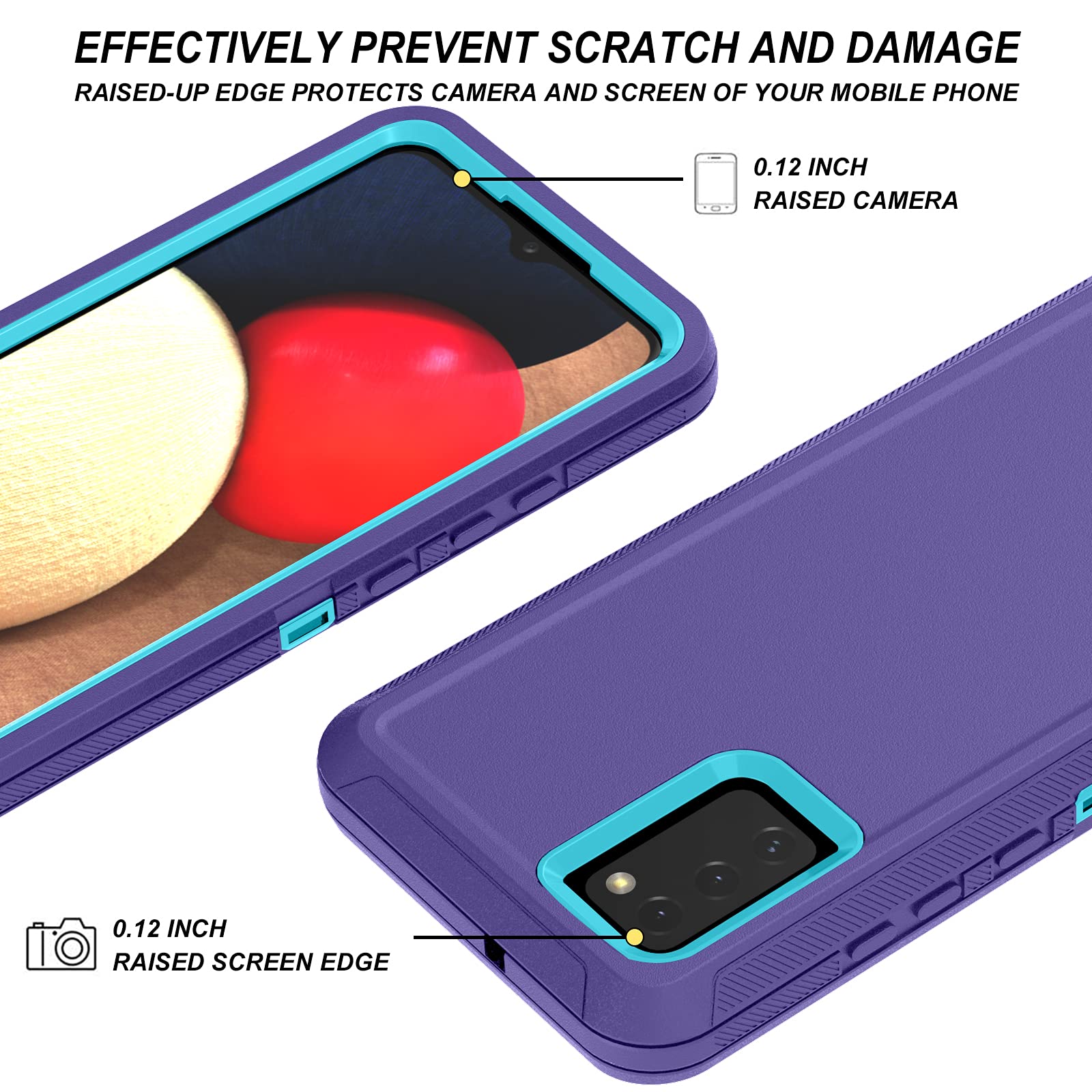 ONOLA Compatible with Samsung A02S Case,Galaxy A02S Case with HD Screen Protector (2 Pack),Samsung Galaxy A02S Case Durable Shockproof Dustproof 3-Layer Cover for Samsung A02S Phone Case(BlackOrange)