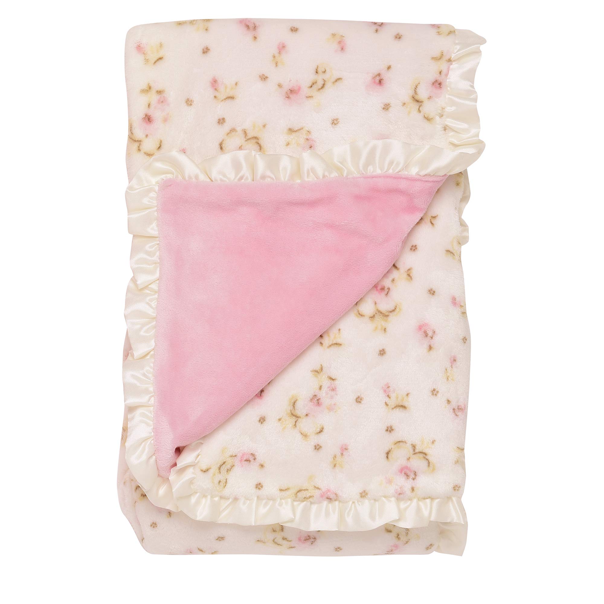 Little Me 2-Ply Reversible AppliquĂŠd Luxe Baby Blanket with Satin Binding (Vintage Rose, 30"x40")