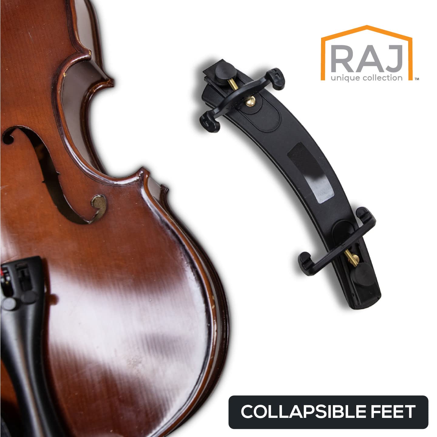 Raj Unique Collection Violin Shoulder Rest - Foam Shoulder Rest for 3/4 and 4/4 Size Violins and Violas - Adjustable Height and High Grip Collapsible Feet - Padded Cradle, Strain and Fatigue Remover