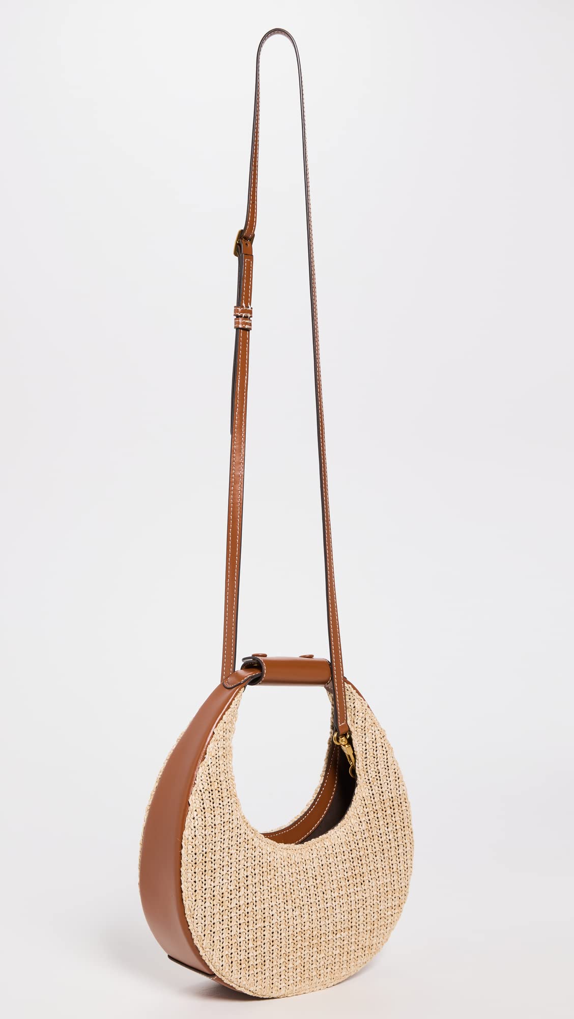 STAUD Women's Raffia Mini Moon Bag, Natural/Tan, One Size