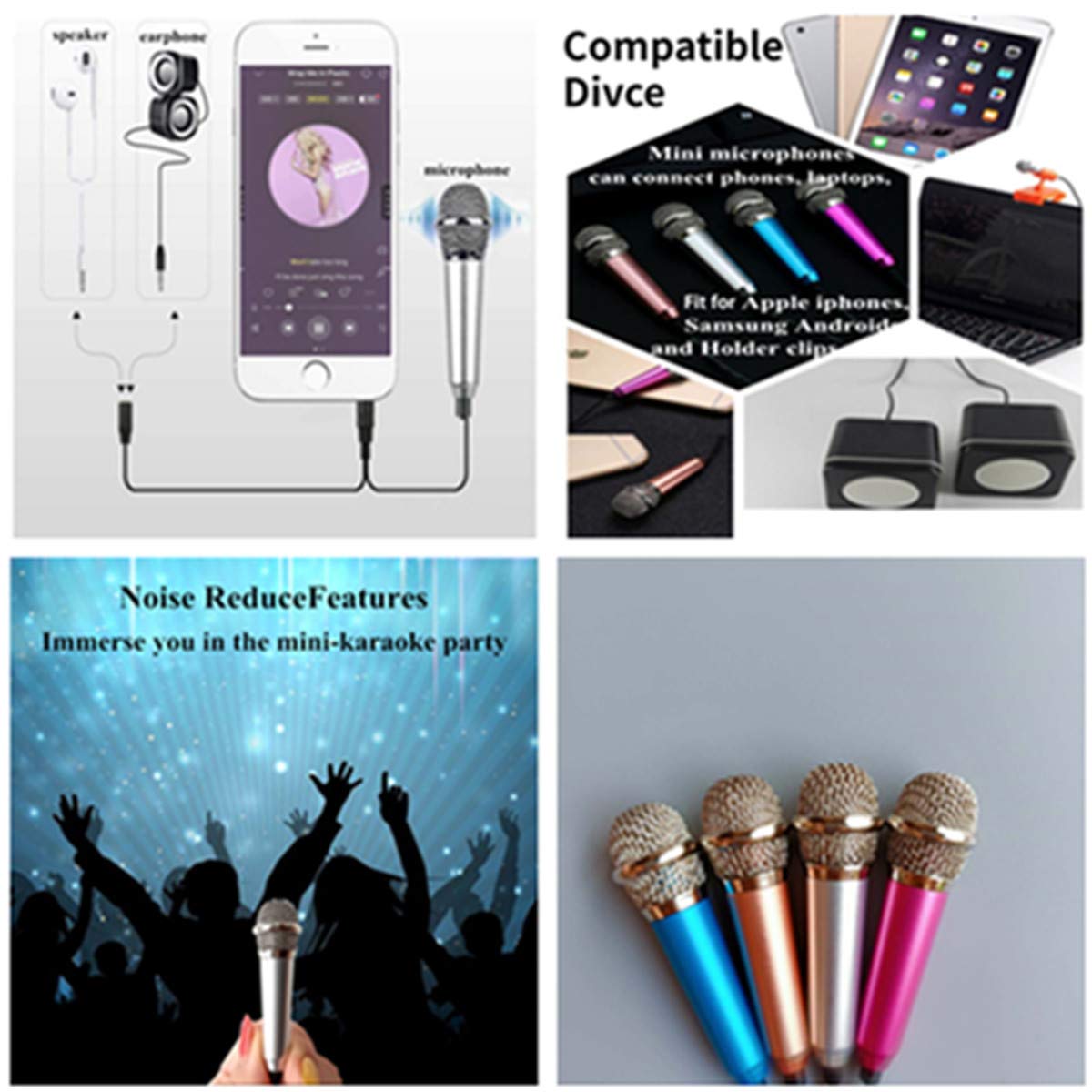 KYMY Mini Microphone Mini Portable Vocal/Instrument Microphone Mini Karaoke Microphone Compatible with Sumsung Android Mobile Phone Laptop Notebook with Holder Clip