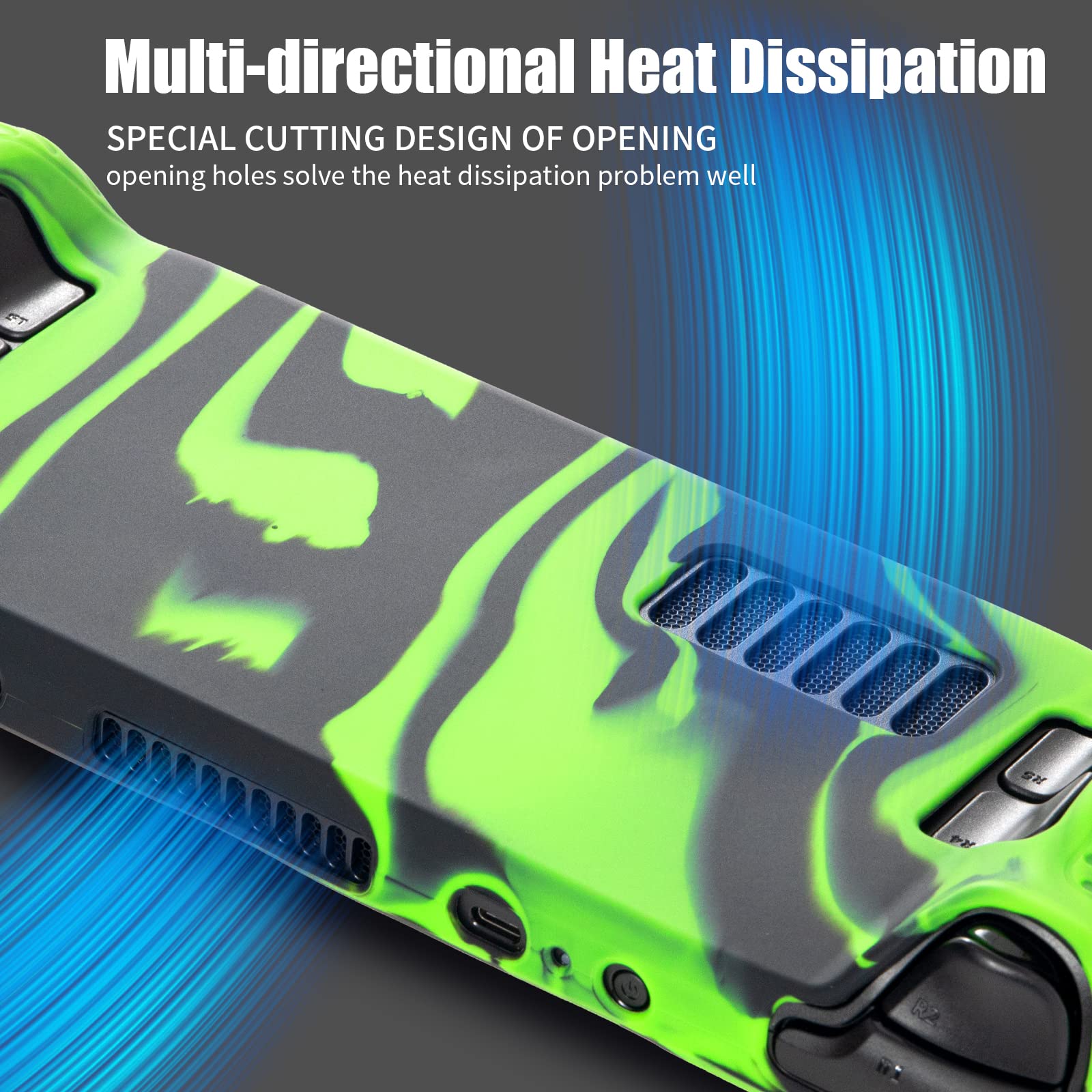 Steam Deck Camouflage Blue Silicone Cover - Full Body Protective Case, Enhanced Grip & Comfort, Cooling Vents Accessible, Ideal for Gaming - Blue