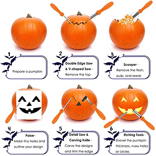 Pumpkin Carving Kit Tools,Halloween Pumpkin Decorating Kit Carving Knife - 8PCS Pumpkin Sculpting Tools Professional Stainless Steel Heavy Duty Knife Pumpkin Carving Sets