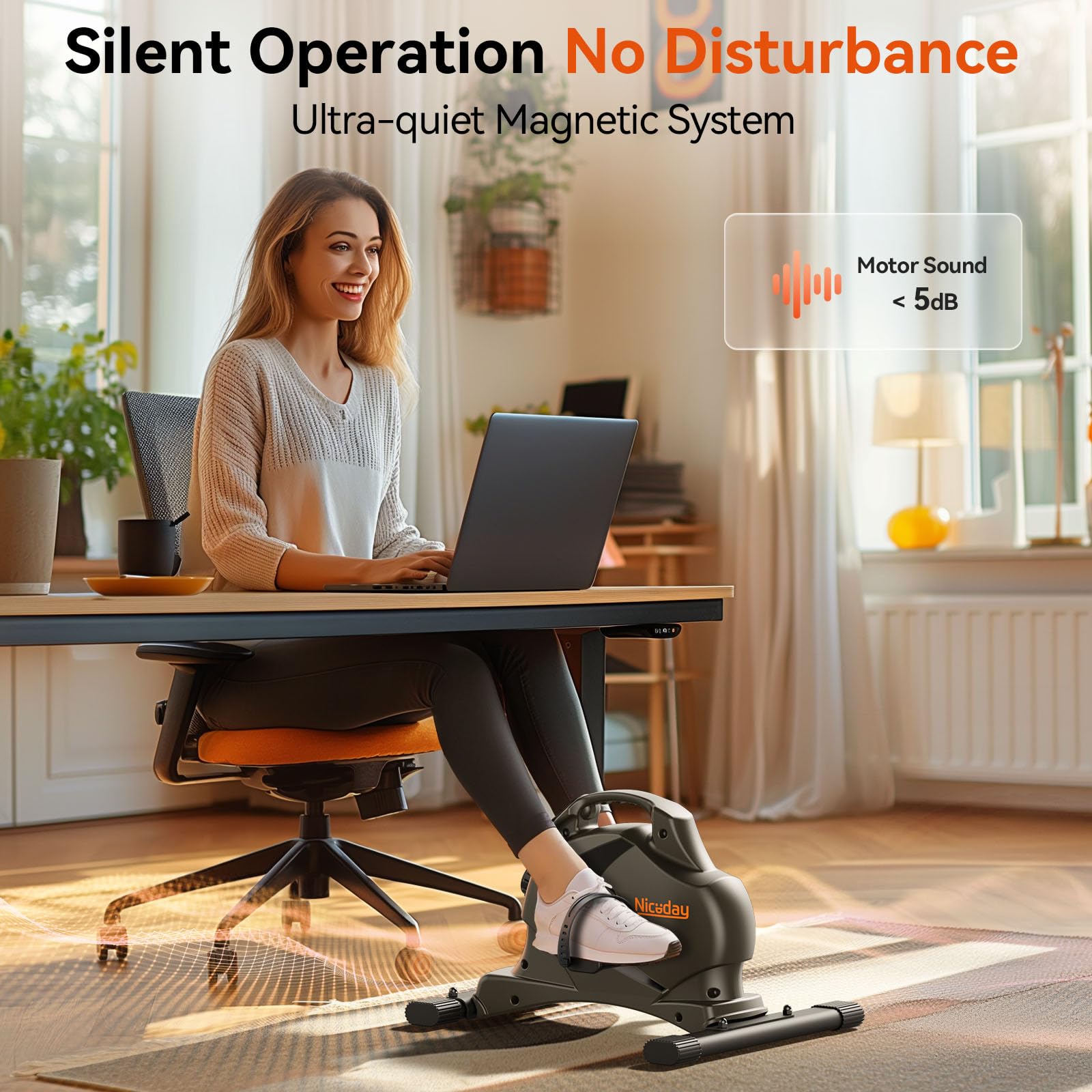 Niceday Under Desk Bike, Pedal Exerciser with 8 Levels Magnetic Resistance, Mini Exercise Bike for Home Office Workout or Physical Therapy