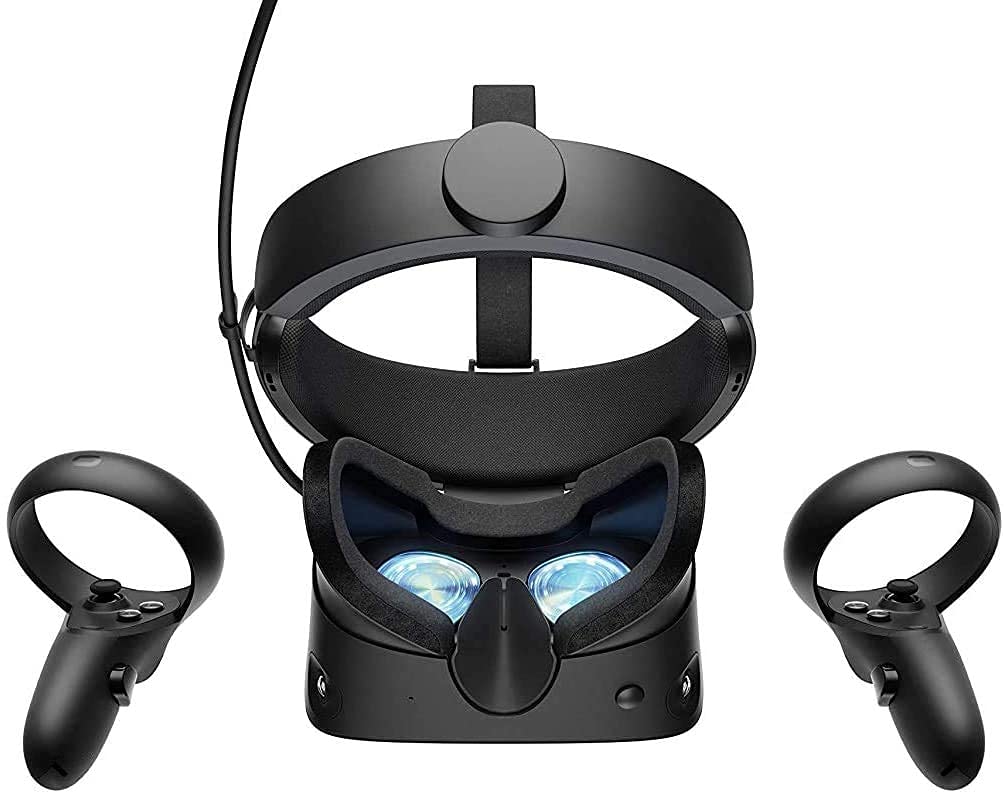 Oculus - Rift S PC-Powered VR Gaming Headset Two Touch Controller, 3D Positional Audio, Insight Tracking, Adjustable Halo Headband Bundle with TWE Cleaning Cloth & USB Extension (Renewed), black