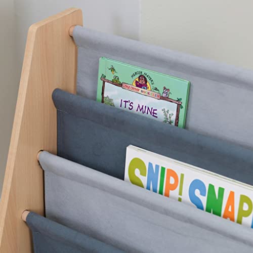 KidKraft Wood and Canvas Sling Bookshelf Furniture for Kids - Gray & Natural, Gift for Ages 3+