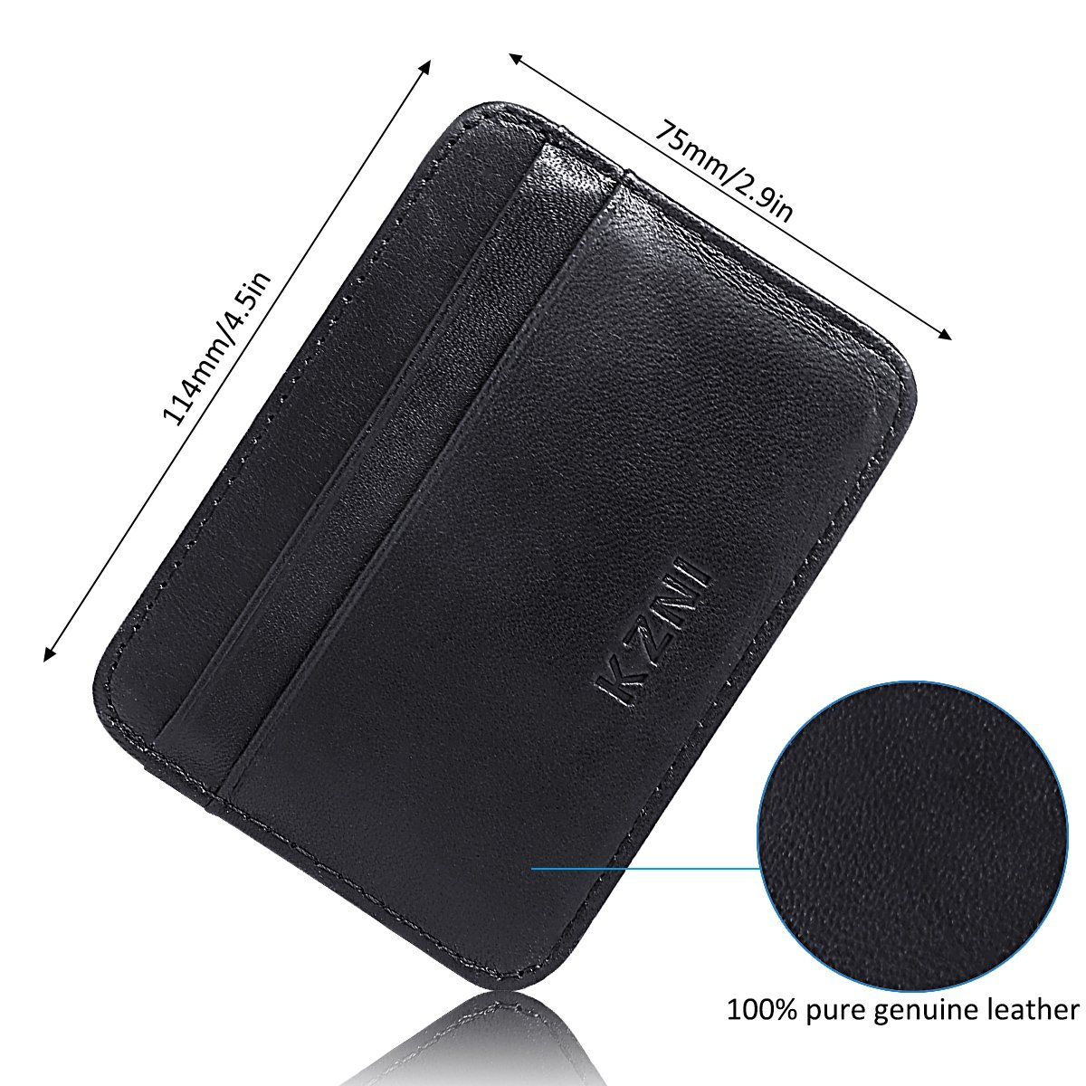 KZNI Money Clip, Front Pocket Wallet Credit Card Holder ID Case,Genuine Leather Slim Wallet for Men Black Thin Small (Black)